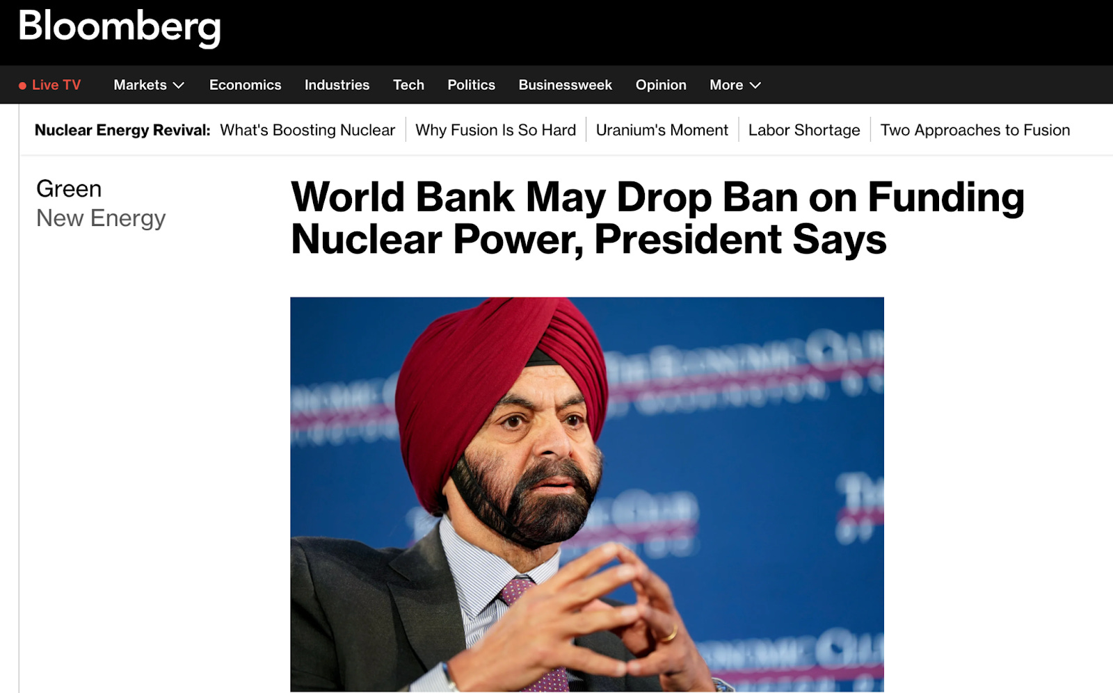 Bravo to Banga for signaling support to greenlight nuclear at the World ...