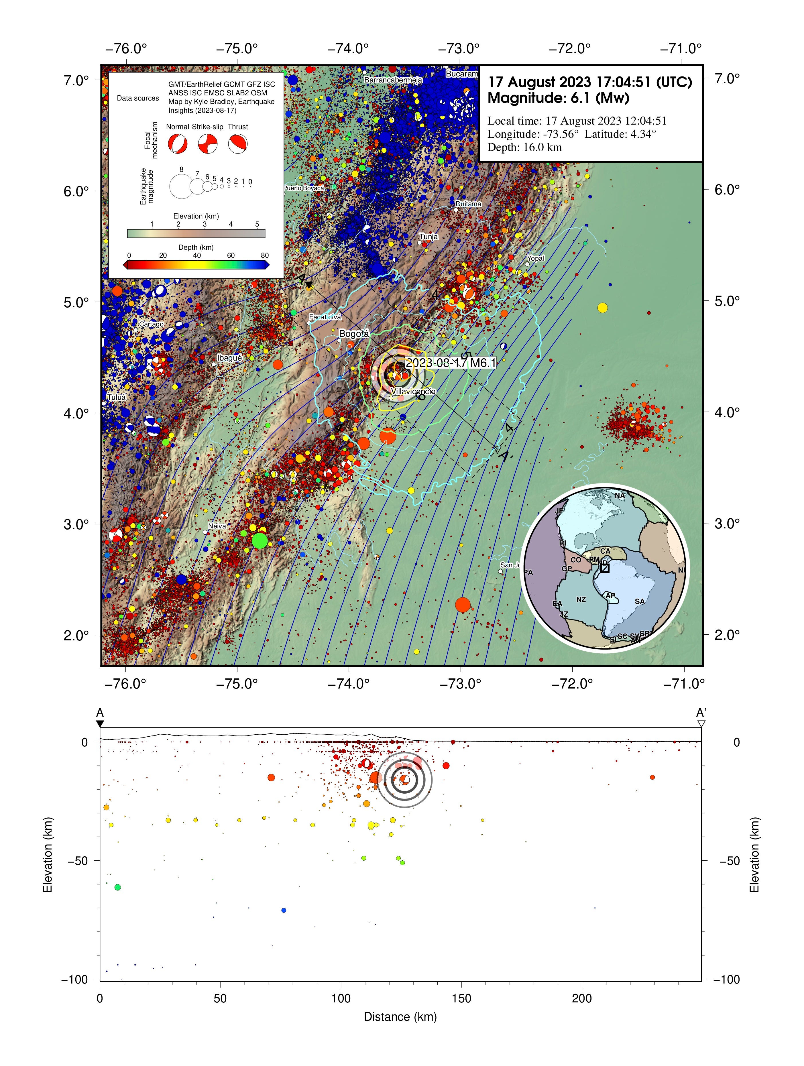 M6.3 earthquake shakes central Colombia, seismometer records severe shaking