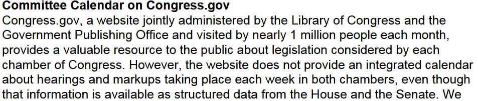 Calendars for the Senate and House of Representatives