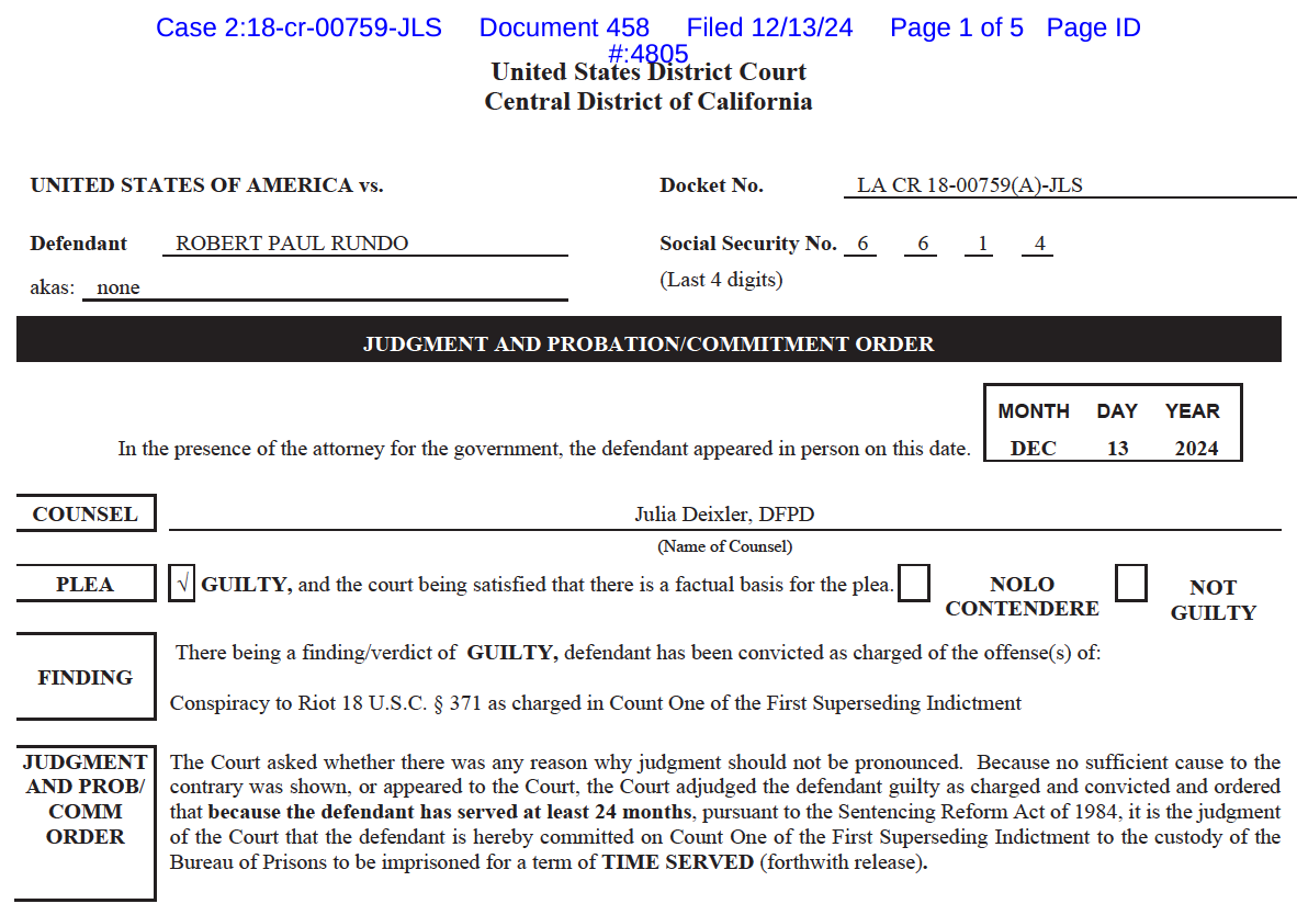 Neo-Nazi leader Robert Rundo to leave jail after sentencing