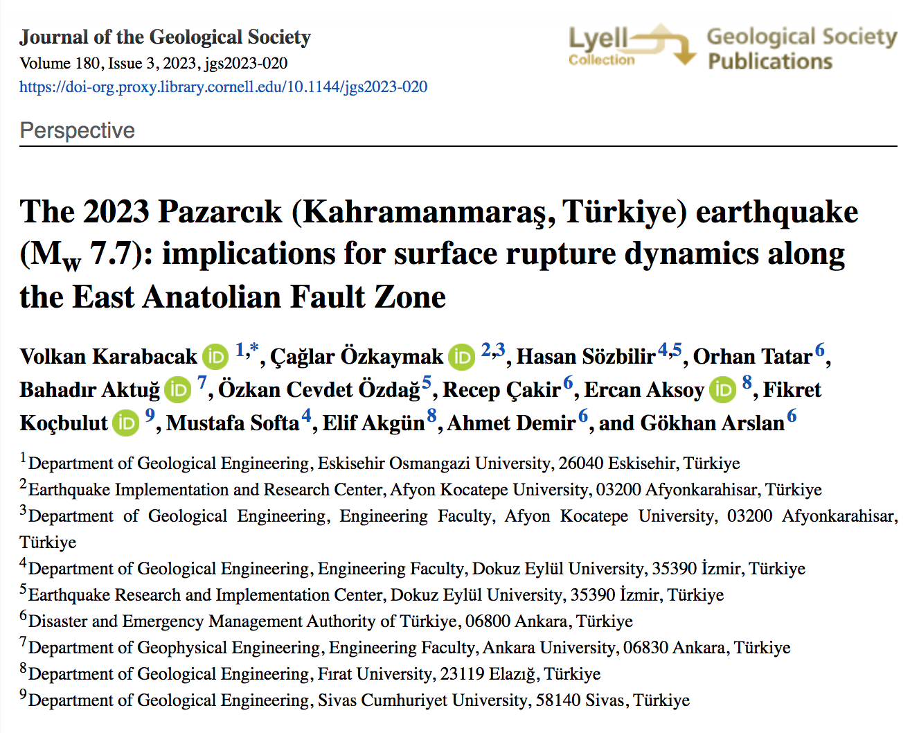 New paper documents surface rupture of the M7.8 Feb. 6 Pazarcık ...