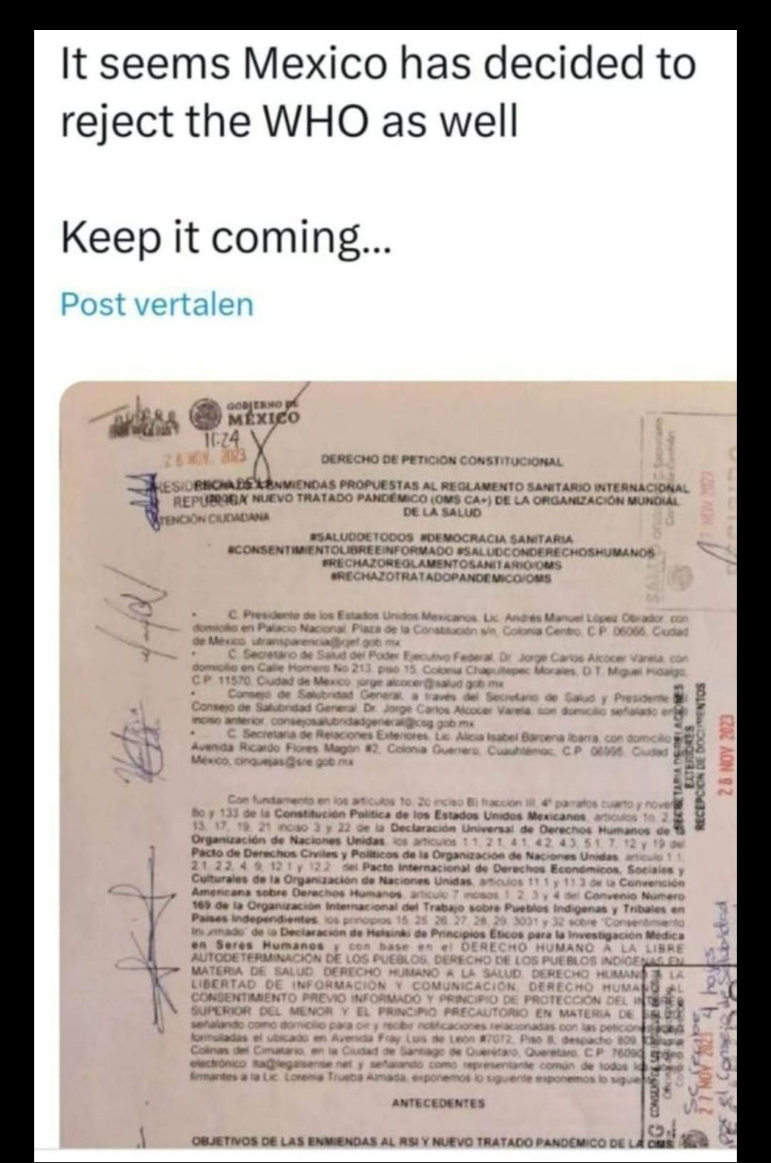 Mexico rejected the WHO. Woot! Woot! Arriba!