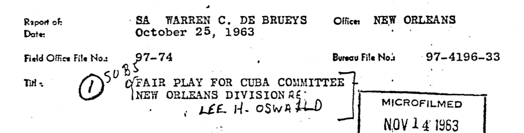 November 8, 1963: FBI Reports to CIA on Lee Harvey Oswald