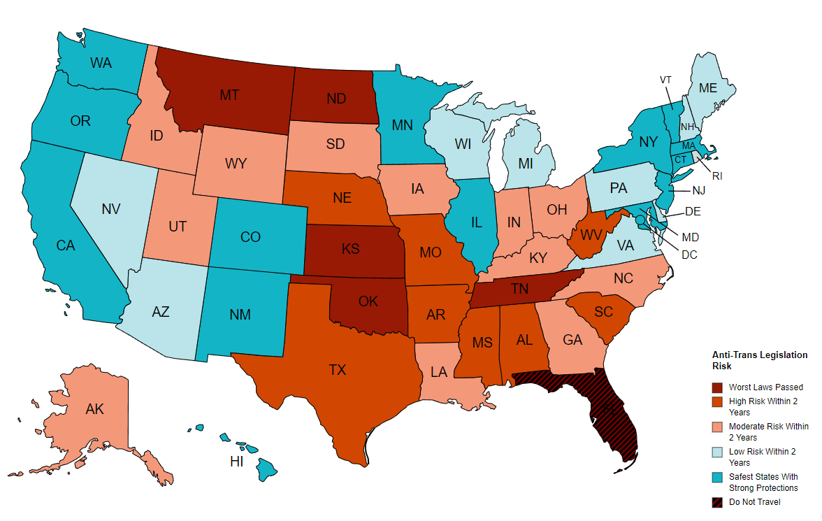 Anti-Trans Legislative Risk Assessment Map: New Adult Map