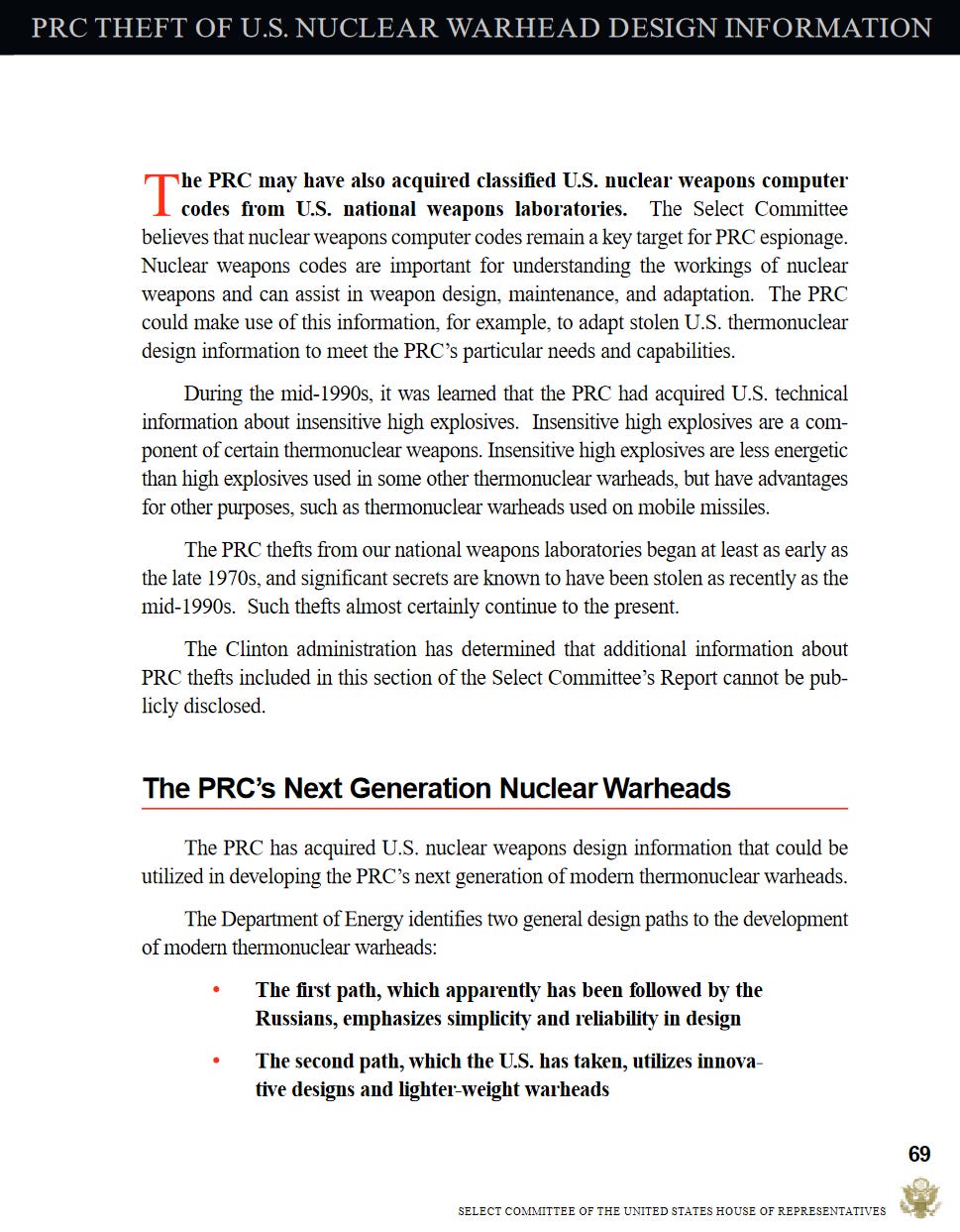 US House Of Representatives: PRC (Chinese) Theft Of U.S. Thermonuclear ...