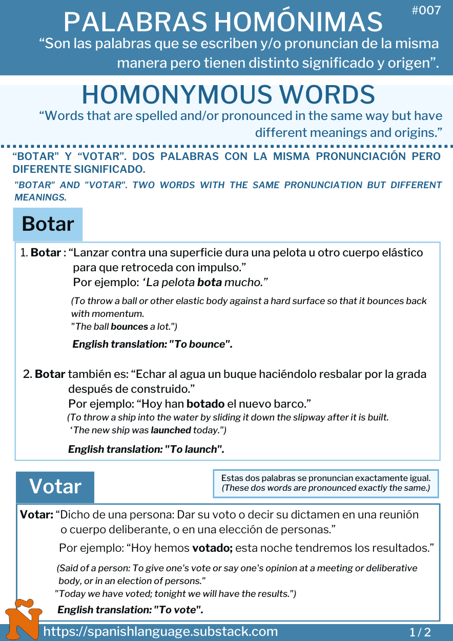 Spanish Homonymous words: Botar vs. Votar. (#007)