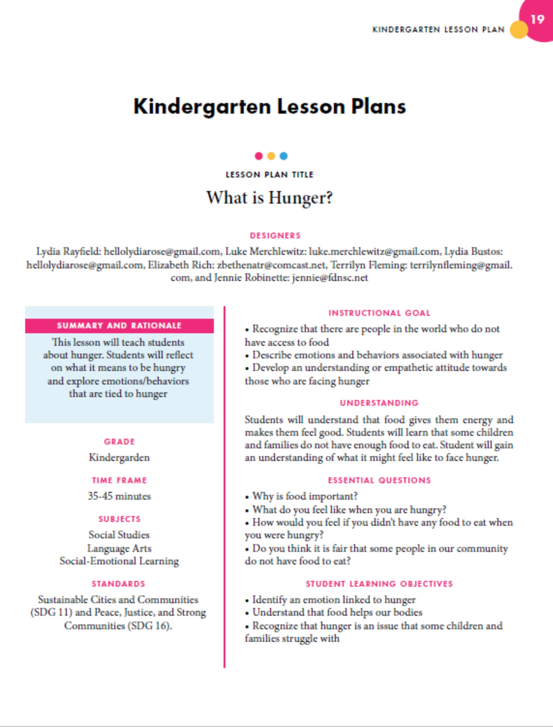 Kindergarten Lesson on Hunger - by Concerned Parent