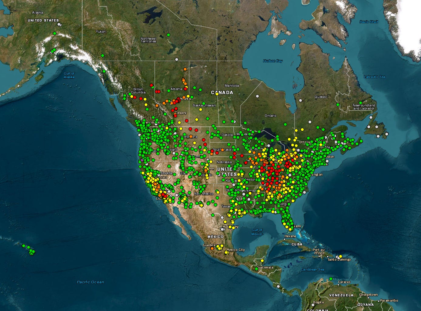Current Air Quality Map Showing Smoke Caused By Fires