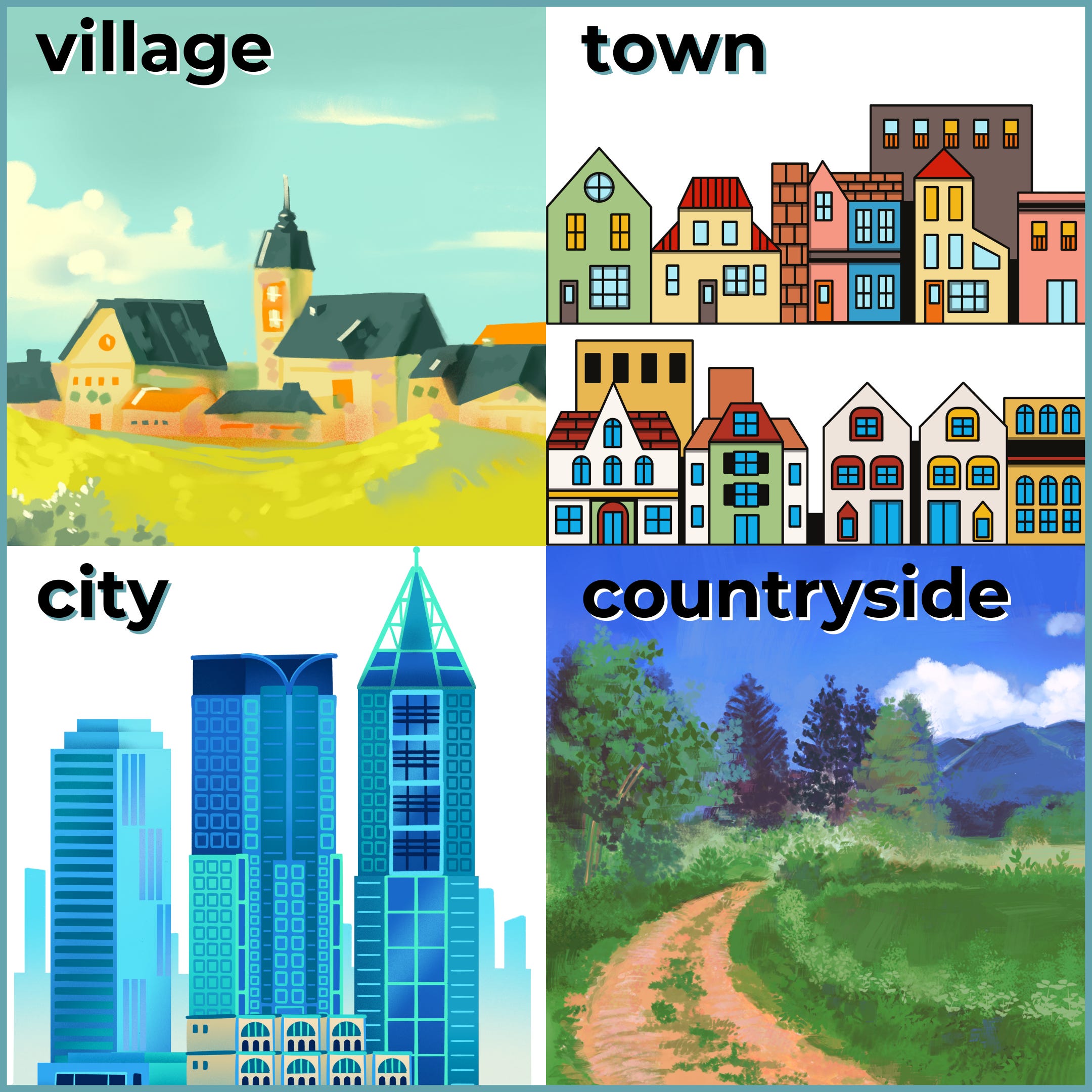 Cities, towns and villages in British English and in Britain