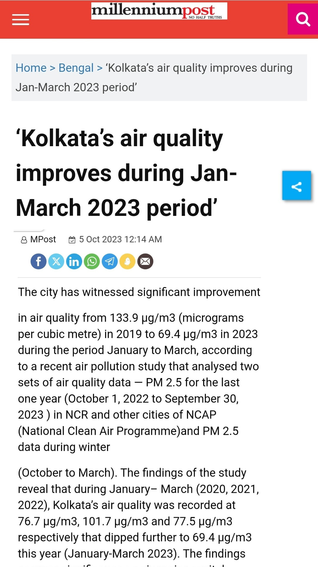 Air quality trends in India’s most and least polluted cities as peak ...