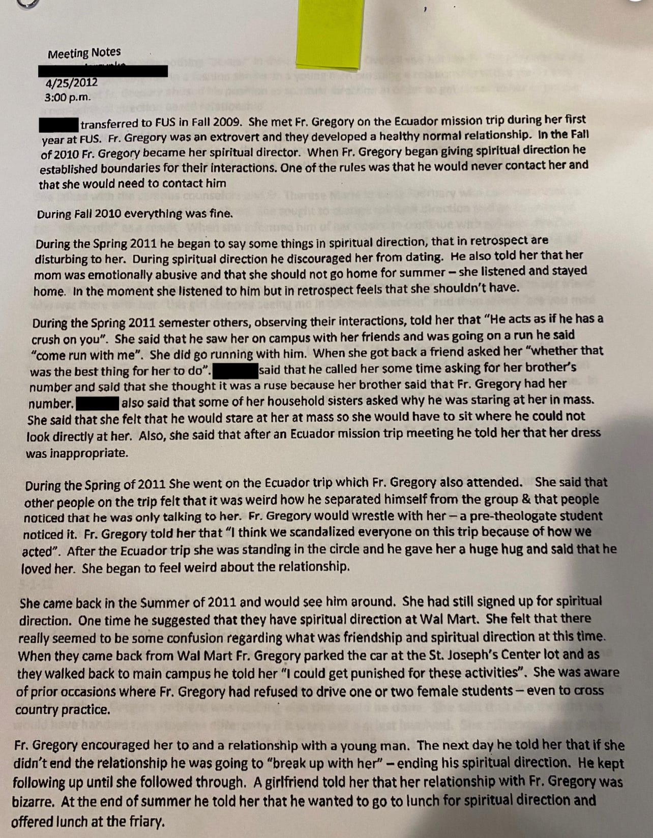 Allegations Against Father Gregory Plow, TOR, currently assigned to ...