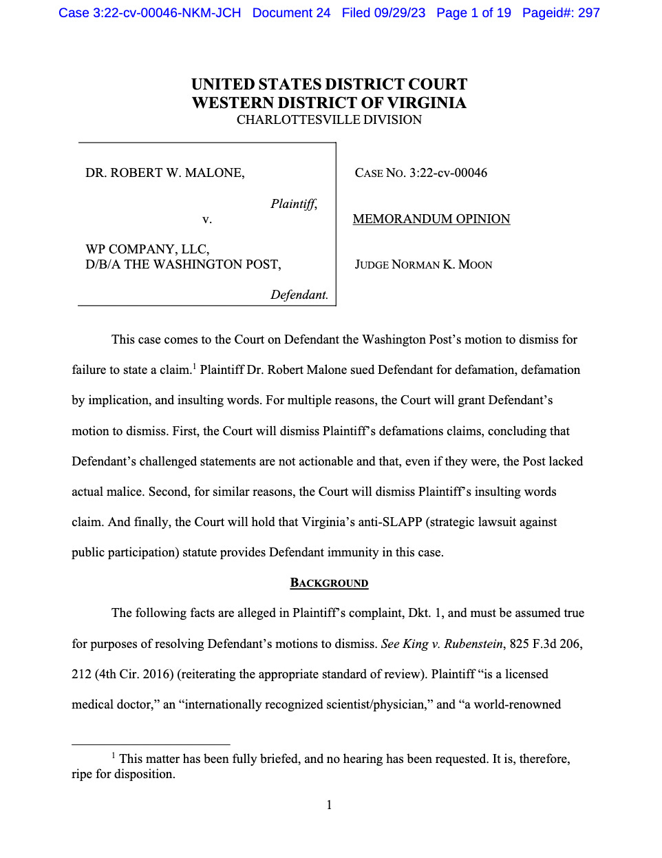 For the Win! Dr. Jane Ruby Wins Case Dismissal on Malone v Ruby
