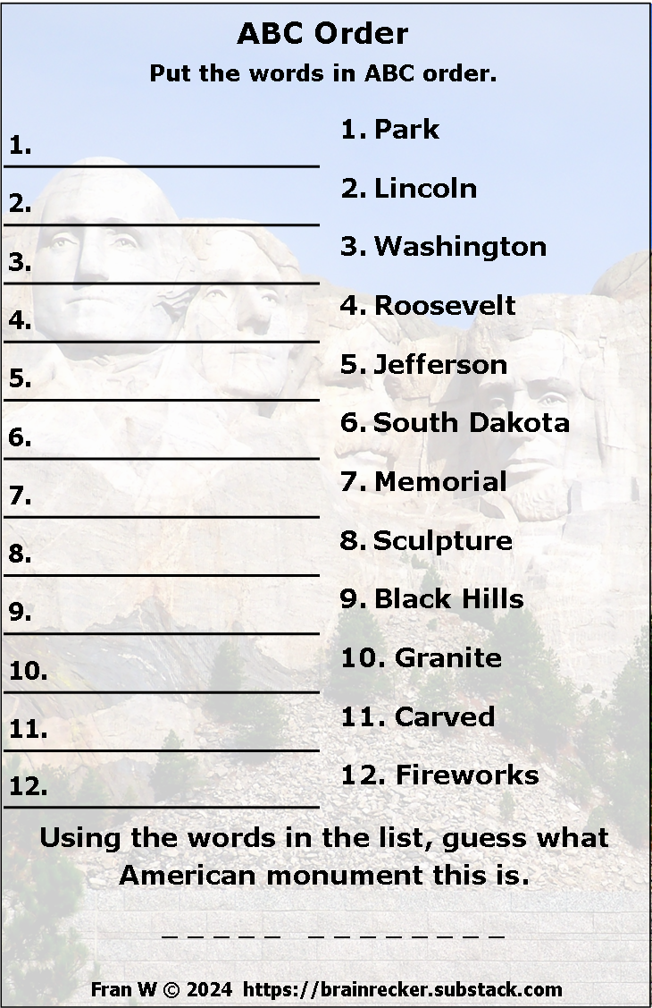 Puzzle #1 Clue 4: ABC Order & Guess The Answer - by Fran W