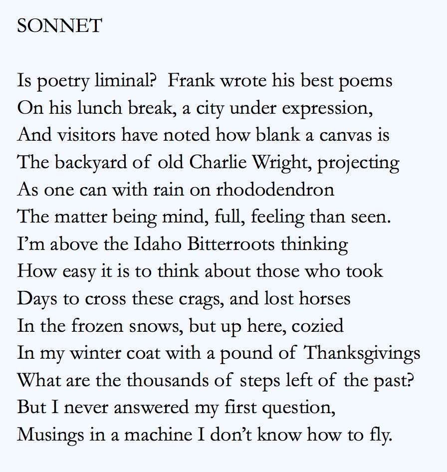 Is poetry liminal? Frank wrote his best poems