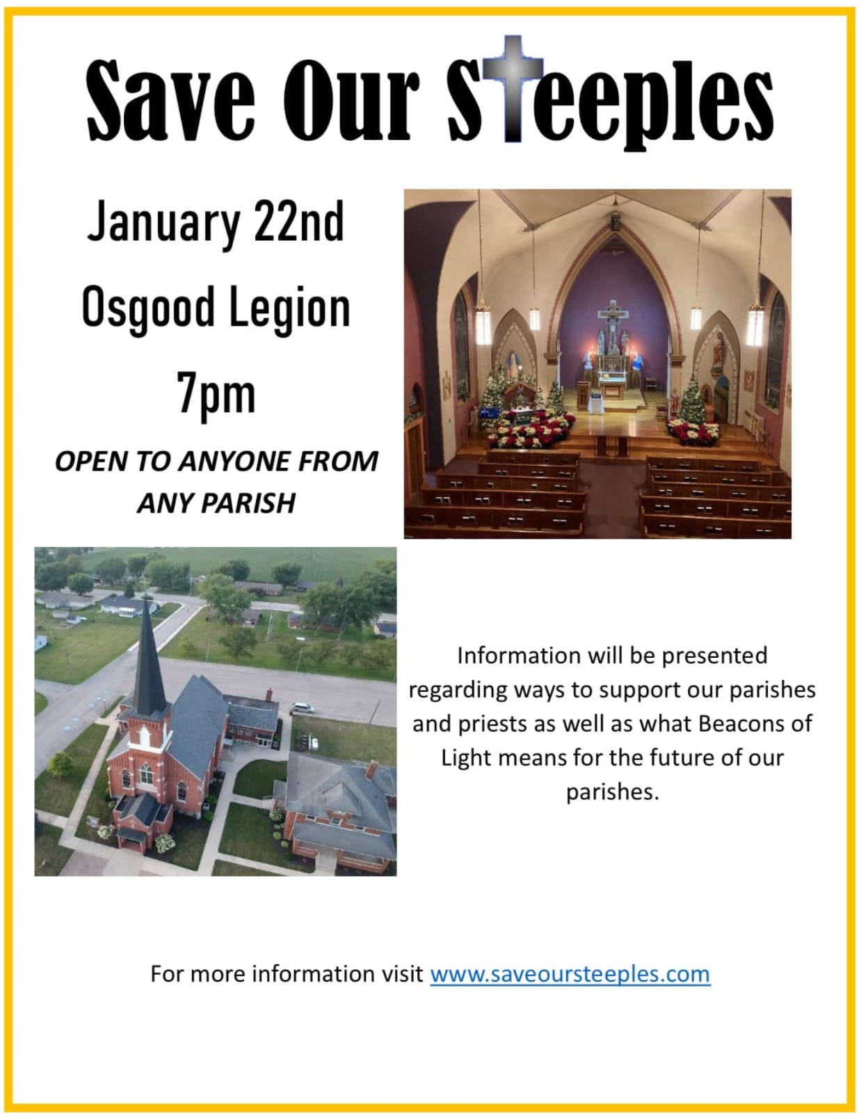 Save Our Steeples - Tonight Osgood Legion 7pm