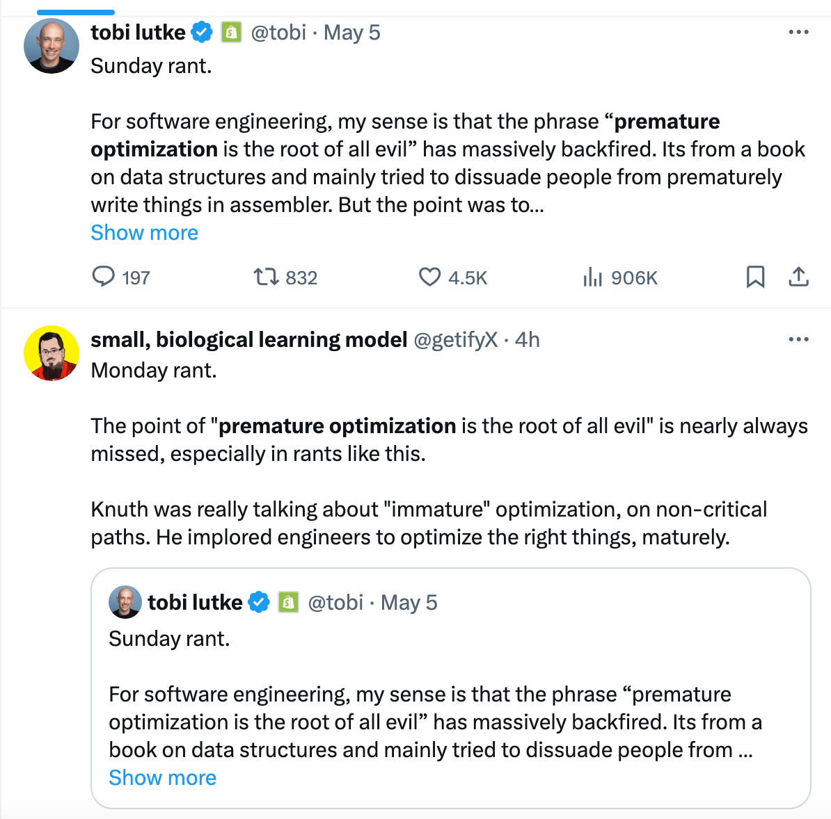 Premature Optimization is NOT the root of all evil?