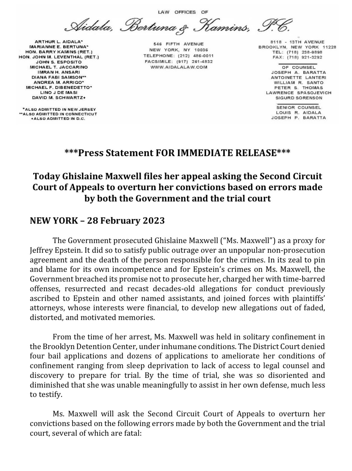 Ghislaine Maxwell Seeks Appeal - by Jessica Reed Kraus