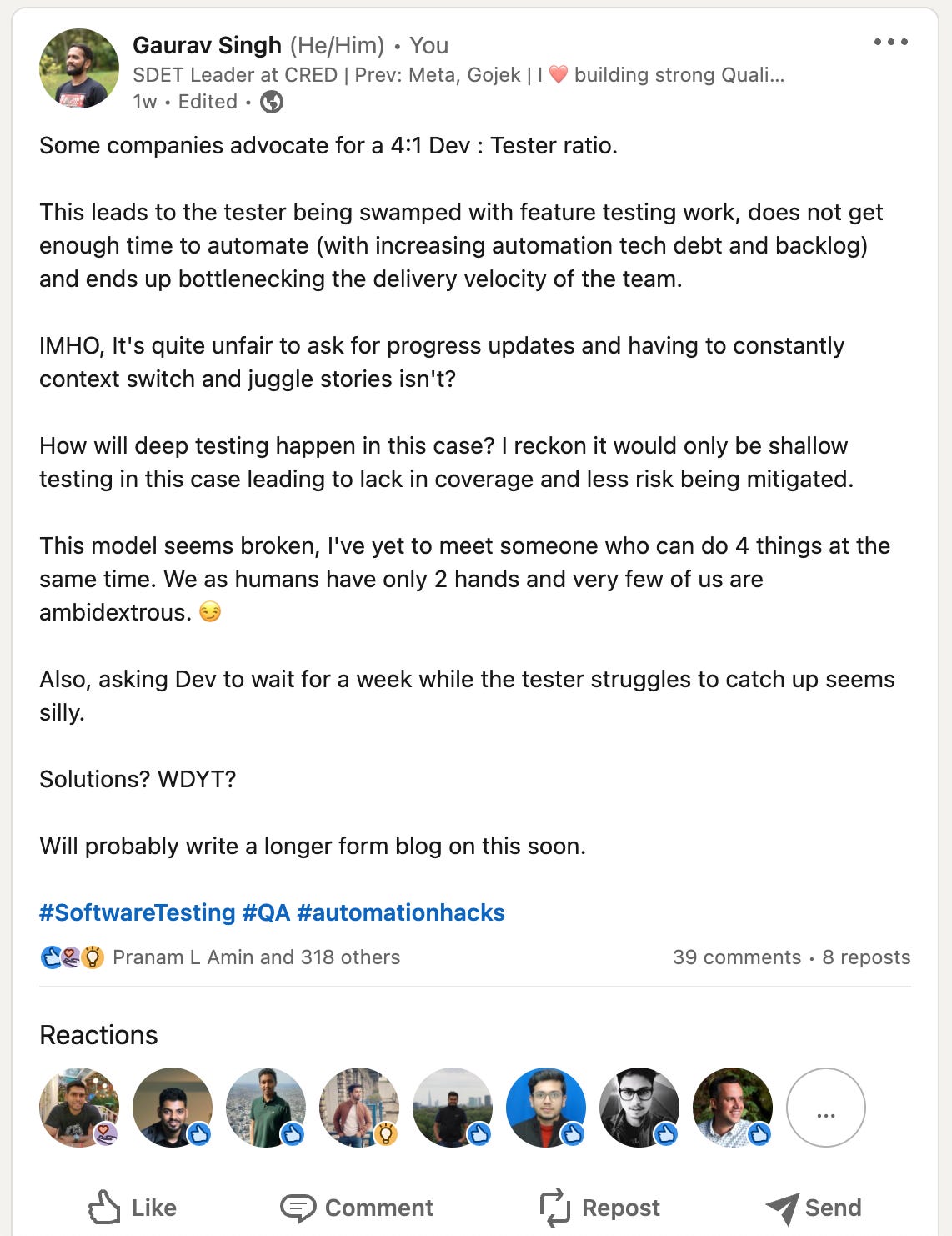 Dev: QA ratio A tale of burnout? Is there a better way out?