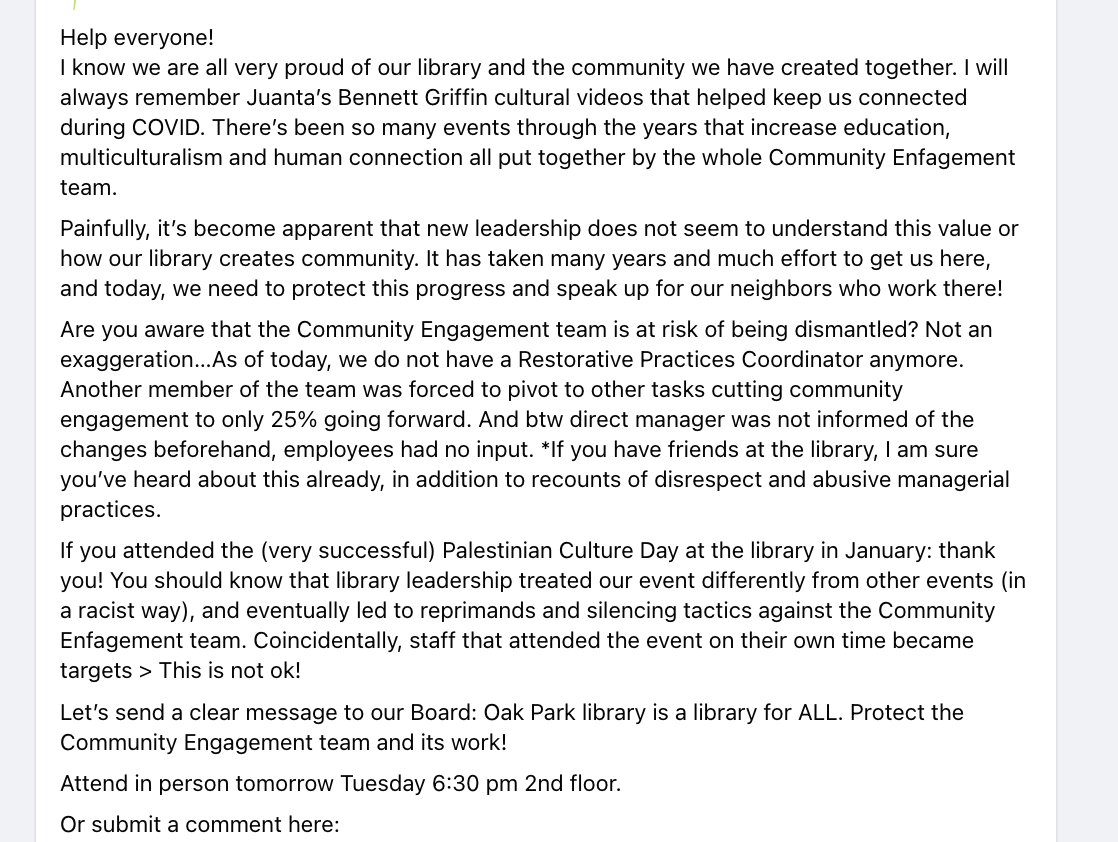 What Is Going On at Oak Park Public Library?