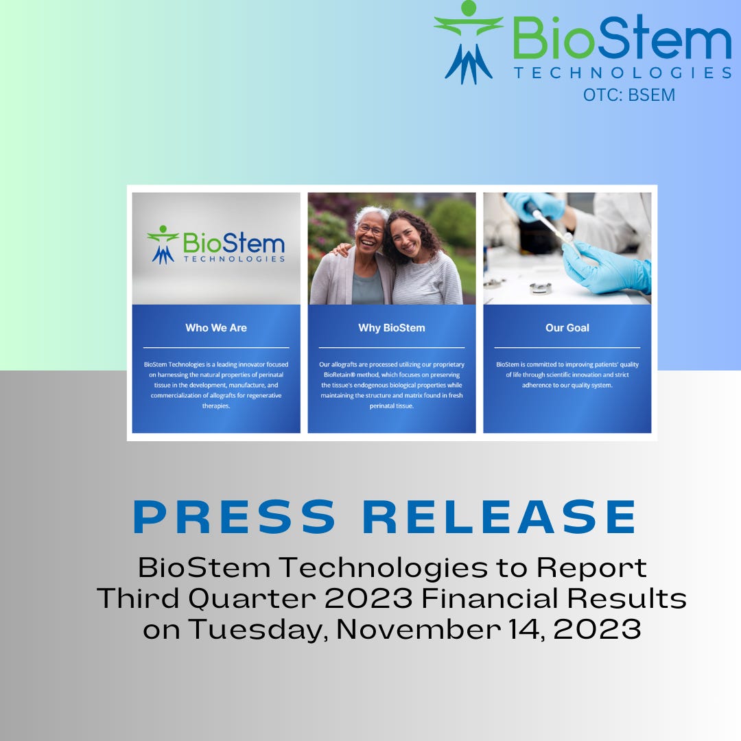 BioStem Technologies to Report Third Quarter 2023 Financial Results on ...