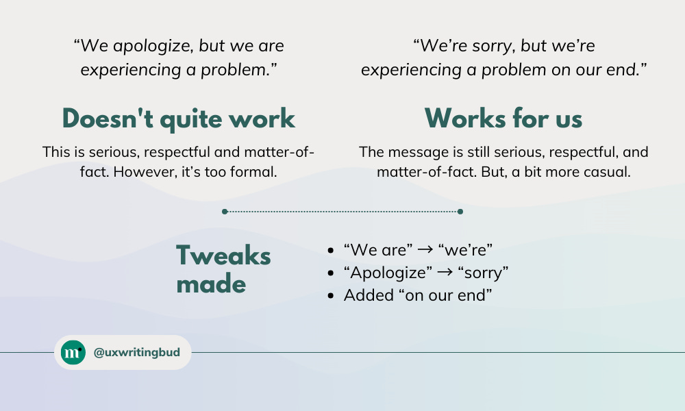 Fixing voice & tone in UX Writing - by Mansi Laus Deo