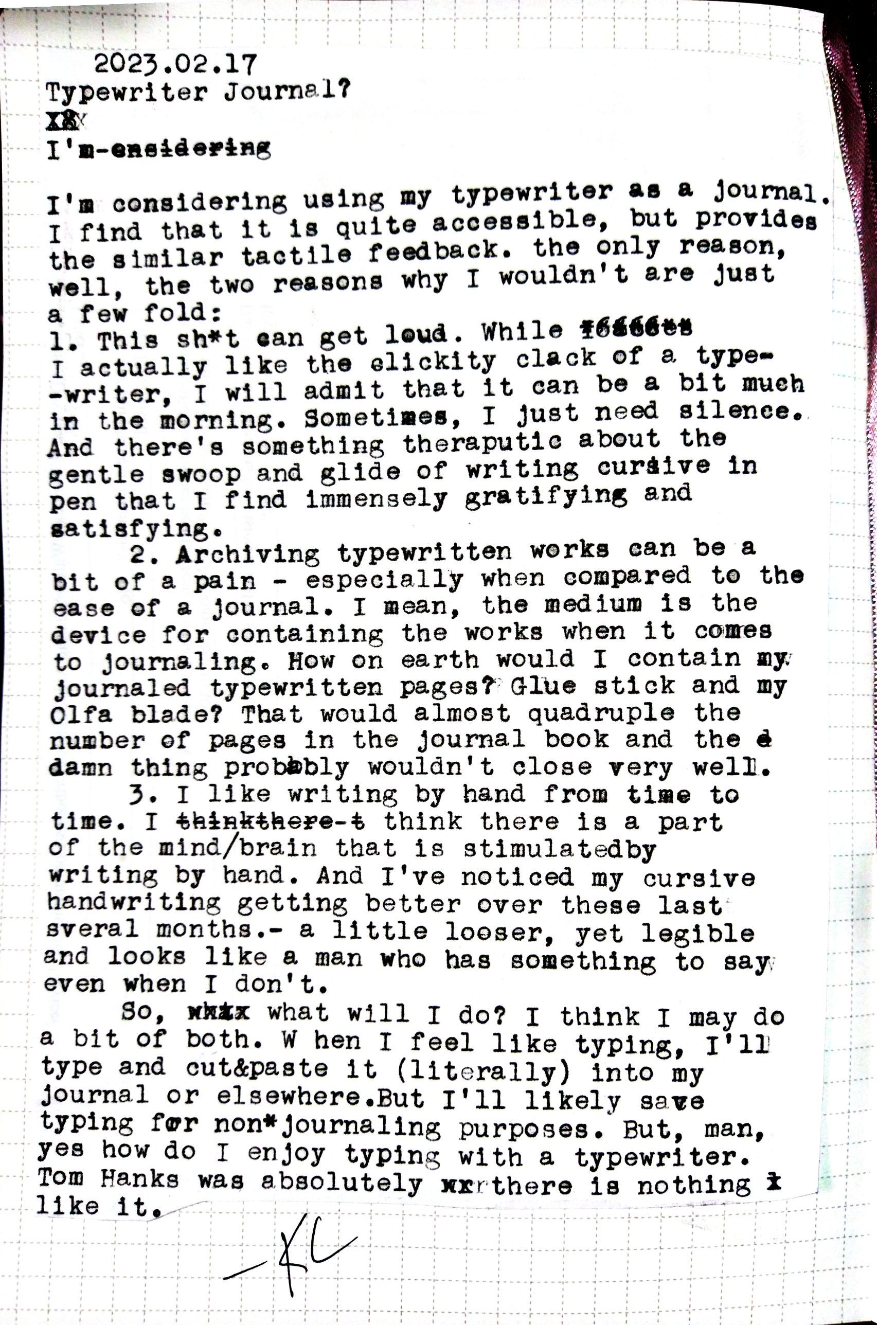 "Typewriter Journal?" An Entry - Essays by Ken Lane