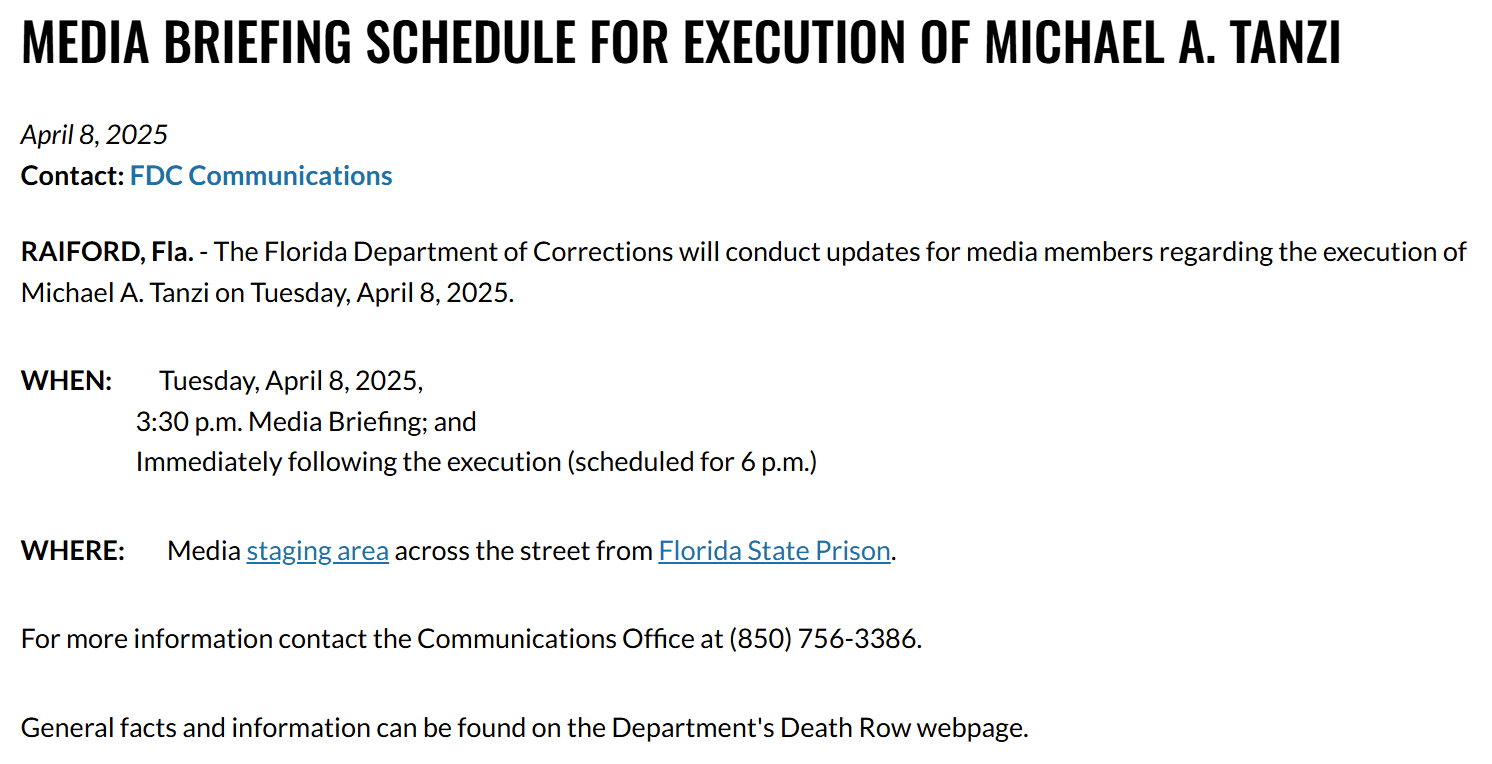 Michael Tanzi Executed 4/8/2025