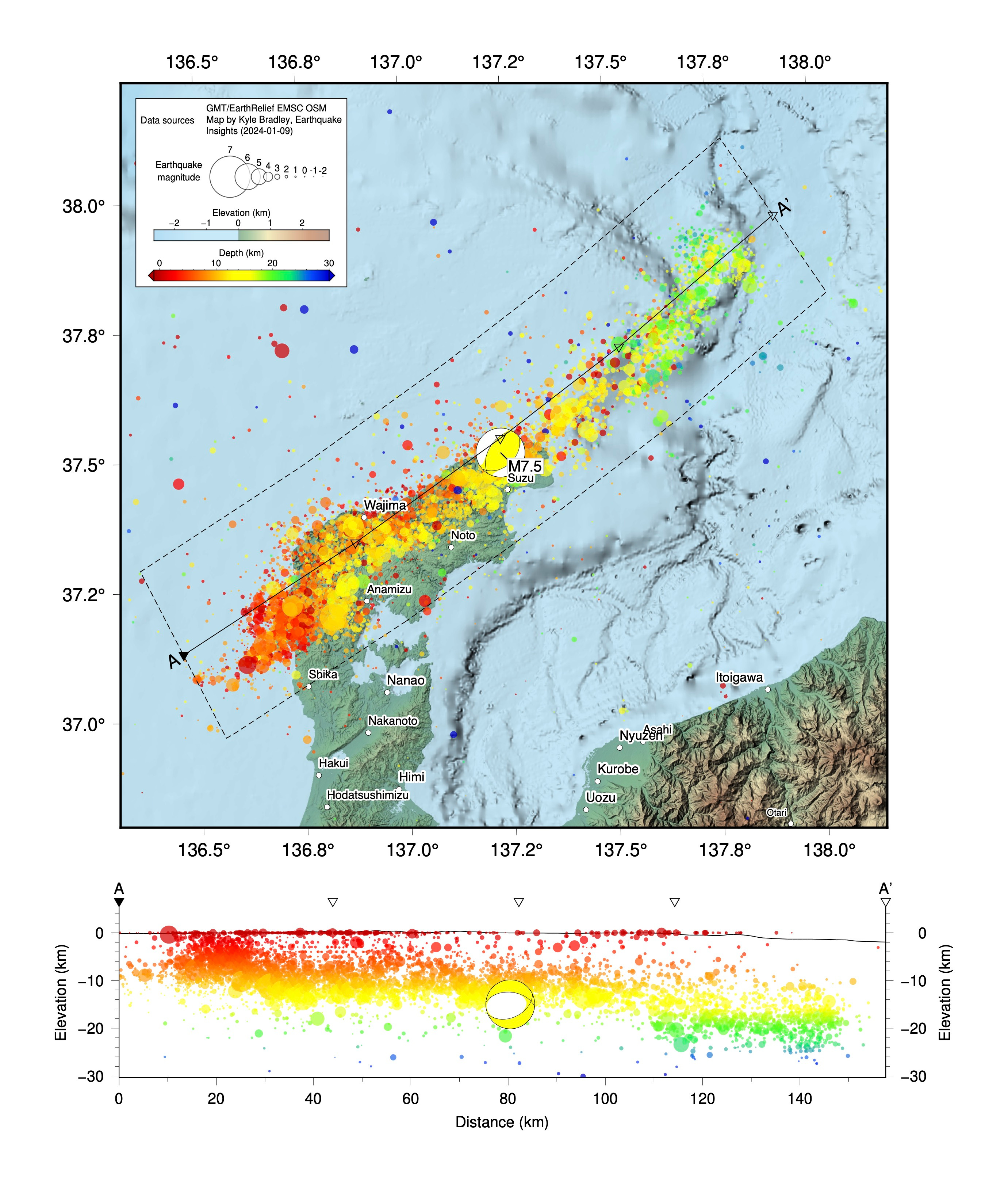 Seismicity patterns around the Jan 1 earthquake in Japan
