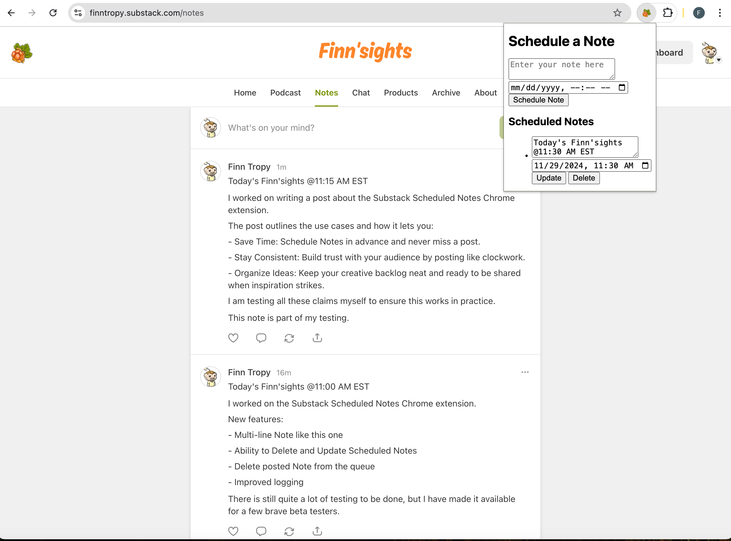How To Schedule Notes on Substack - by Finn Tropy