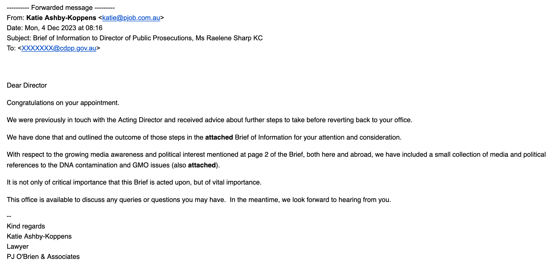 Australia's chief criminal prosecutor presented with GMO brief against ...