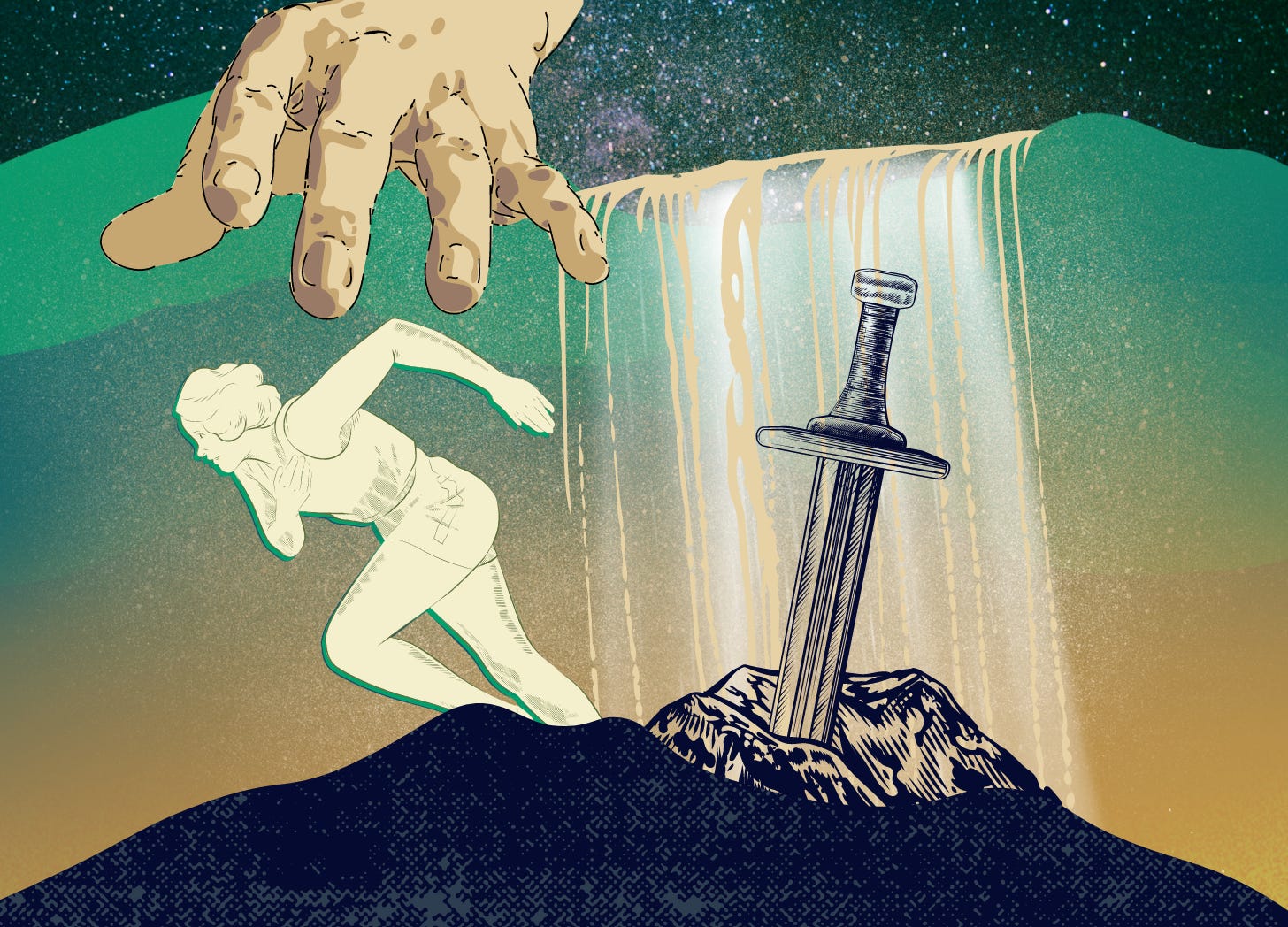 She ran and he sliced the river - by Thalia Toha