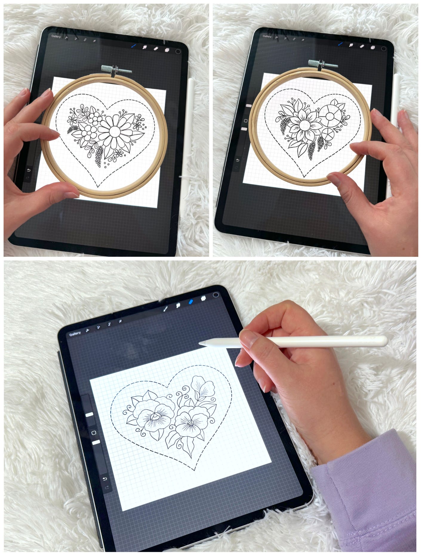 January Patterns for Transferring - 3 Floral Heart Mini-Designs 💜