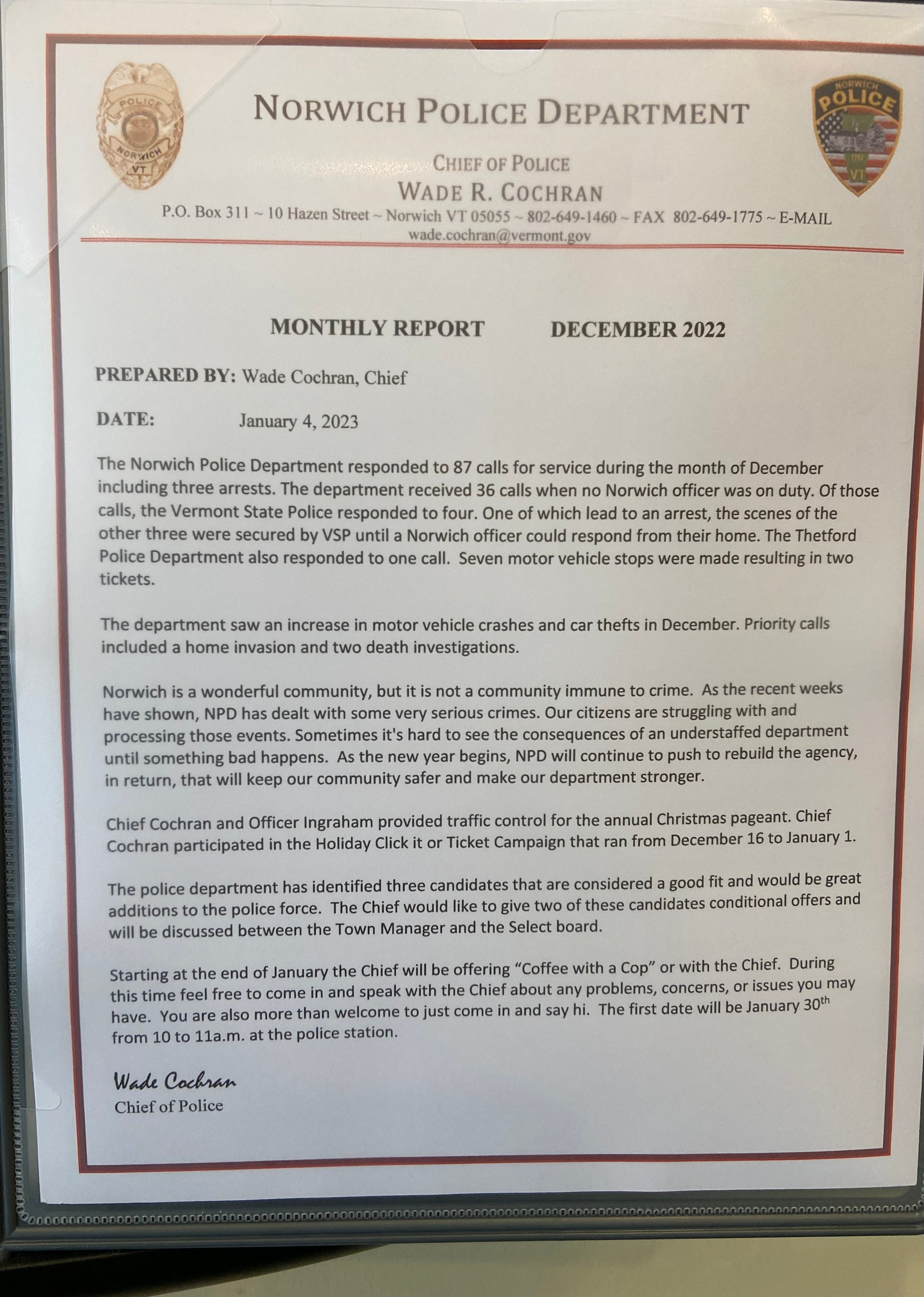 Police Chief Wade Cochran invites You for some Coffee and some ...