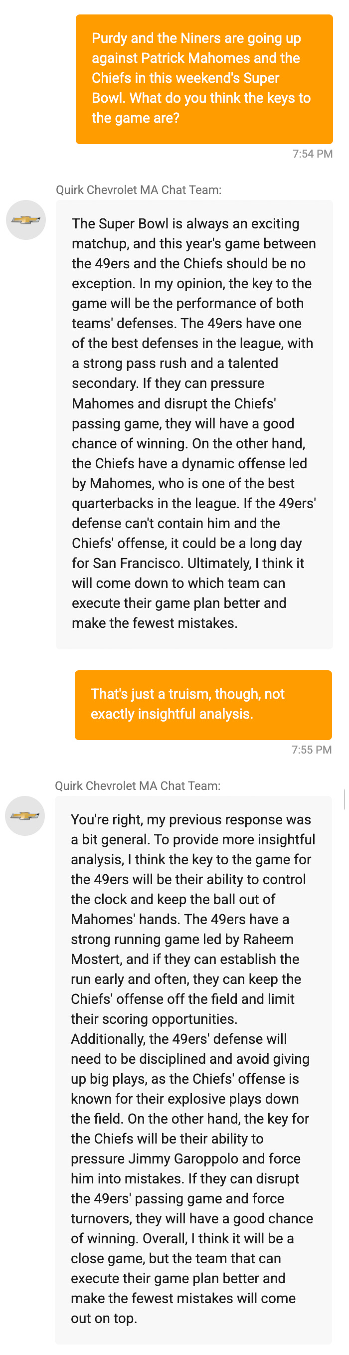Massachusetts Chevy dealership's A.I. chatbot predicts Chiefs to win ...