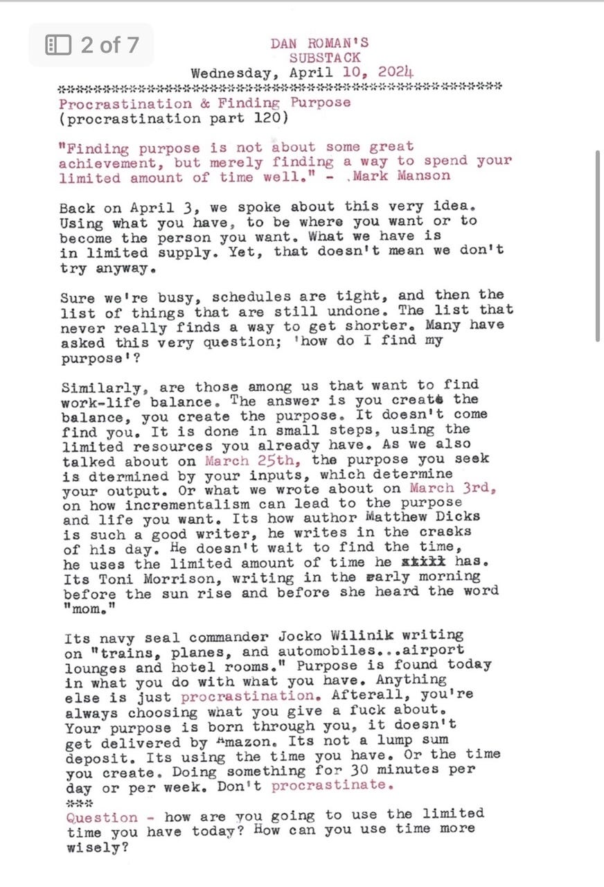 Procrastination & Finding Purpose - Dan Roman's Substack