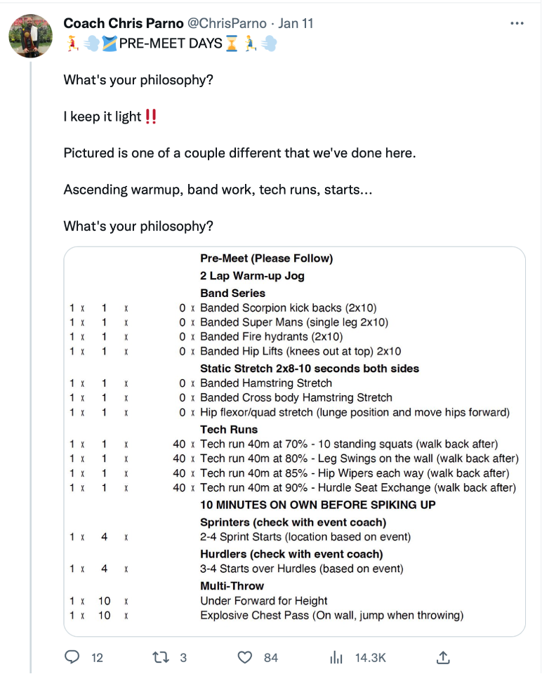 Vol 2. The Pre-Meet/Meet-Day Warm-Up - by Coach Chris Parno