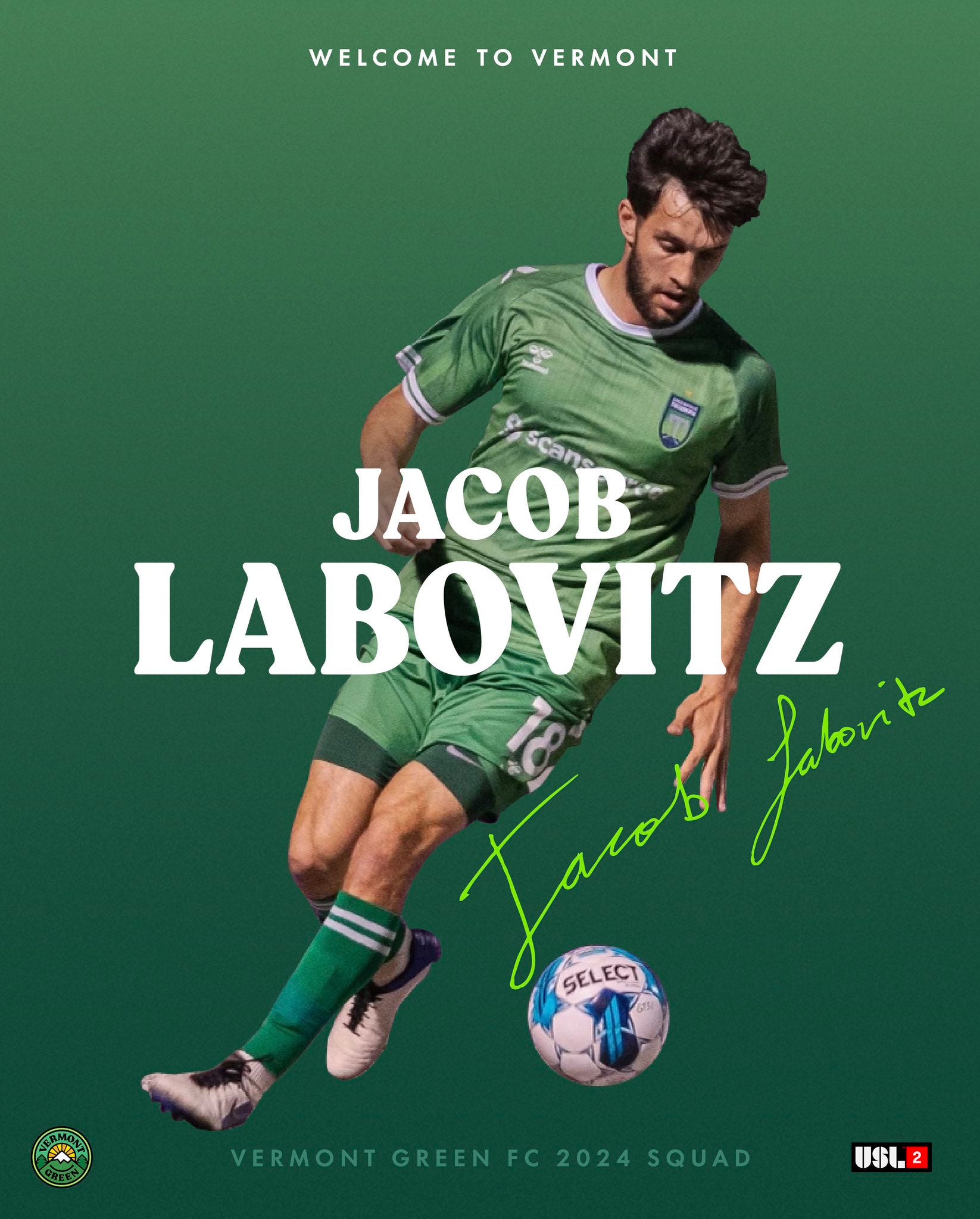 Vermont Green Signs USL League One Forward - by Sam Minton