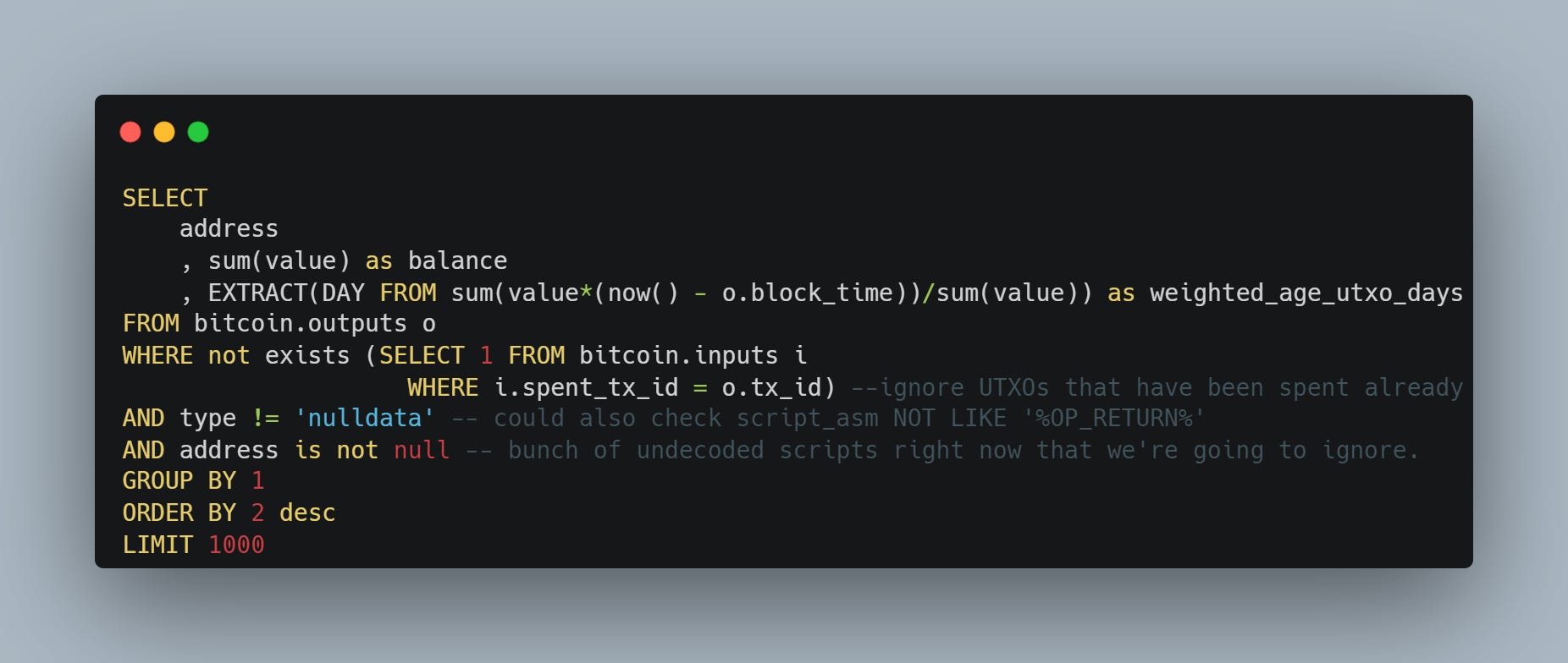 How To Analyze Bitcoin Data With SQL - by Andrew Hong