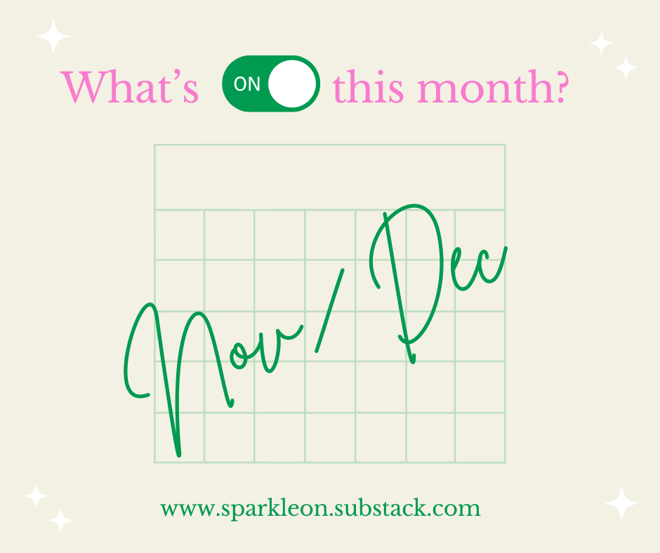 What's on November/ December - by Claire Venus