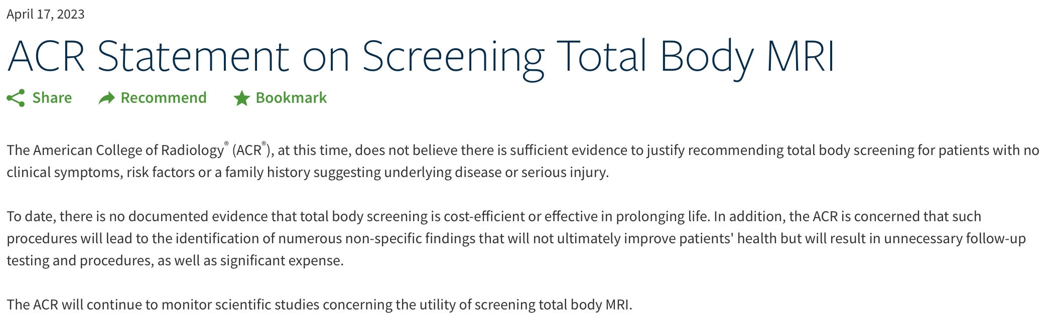 Whole Body MRI Screening: Revolution or Rip-off?