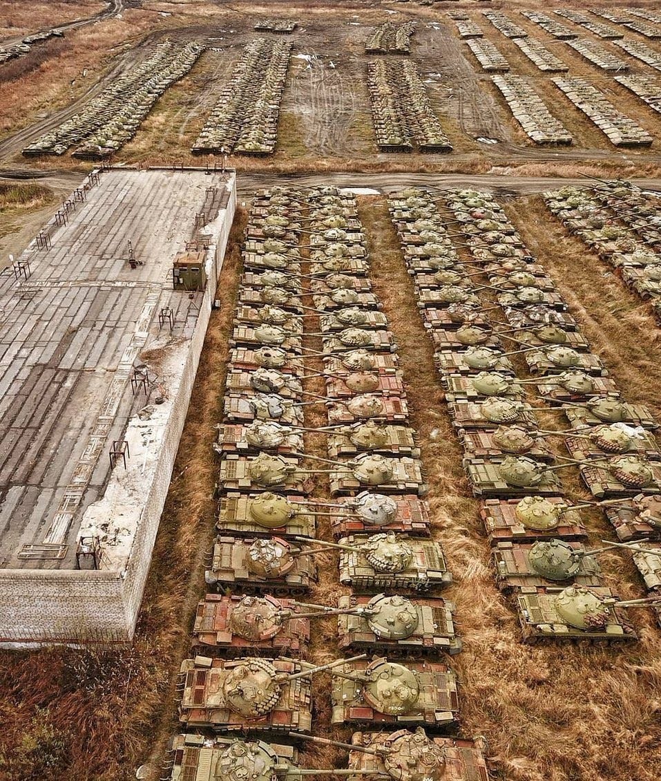 Behold the Mighty Russian Reserve Tank Fleet.