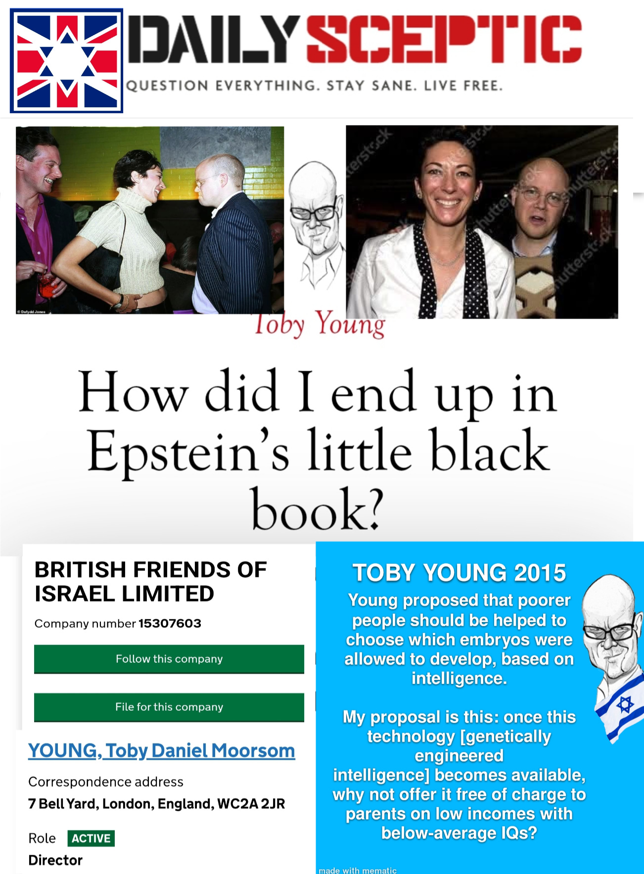 WHY WAS TOBY YOUNG EUGENICIST & "FRIEND OF ISRAEL" IN EPSTEINS LITTLE ...