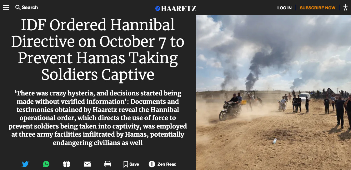 Israeli press CONFIRMS IDF Ordered Hannibal Directive on October 7