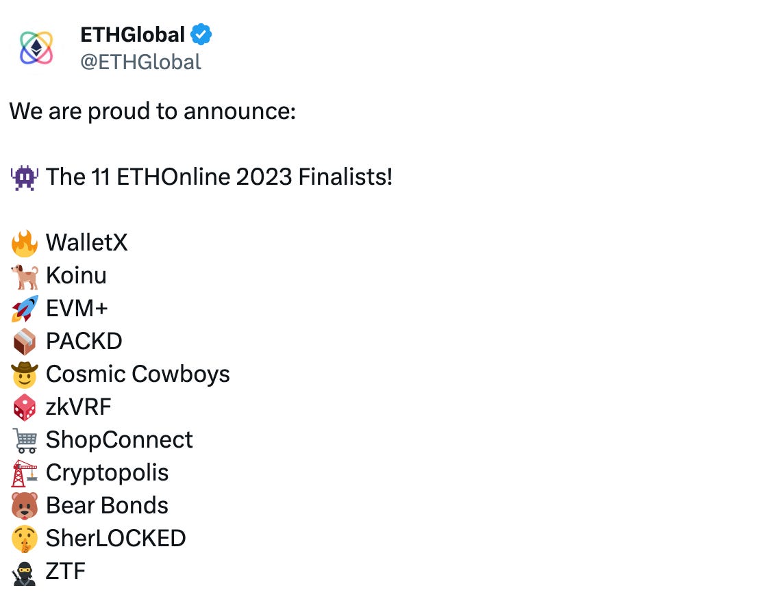 投研早报｜以太坊执行层核心开发者会议：Dencun 升级主网激活时间或推迟至 24 年初、ETHOnline 黑客松 11 个决赛入围项目一览、主叙事板块猜想： 重点关注 Web3 游戏和 ...