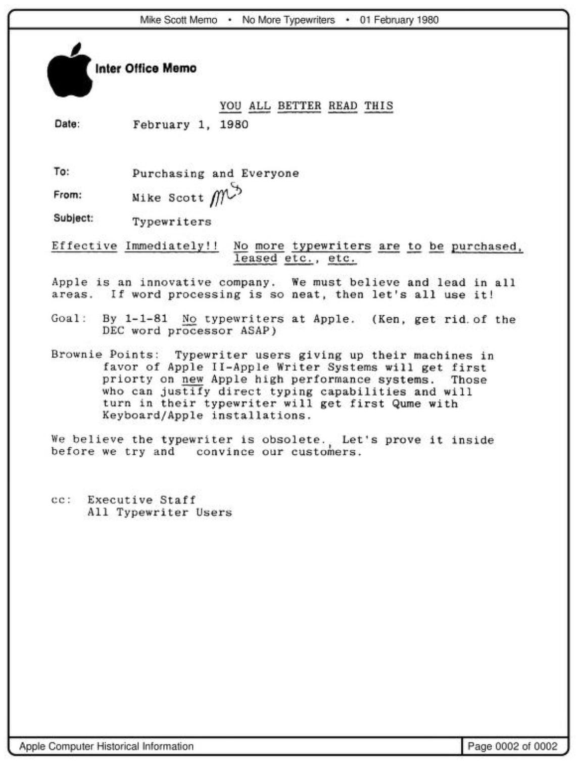 El año que Apple prohibió las máquinas de escribir