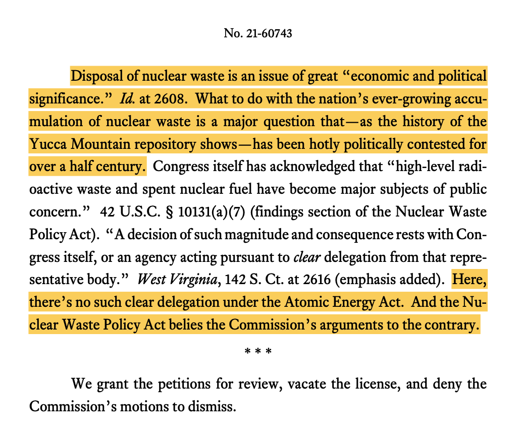 In nuclear waste case, James Ho saves room for "major questions"