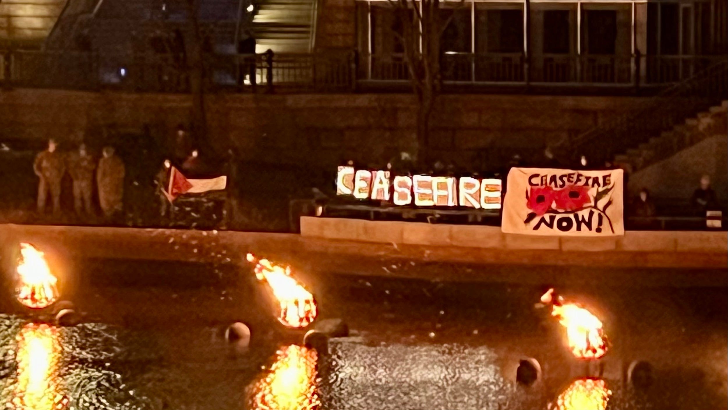Jewish Voice for Peace RI drops banners at Waterfire calling for ceasefire