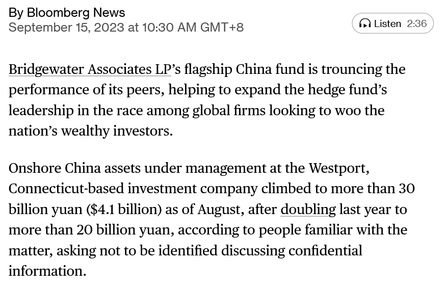 Bridgewater Widens Lead in China Race as Returns Outclass Rivals