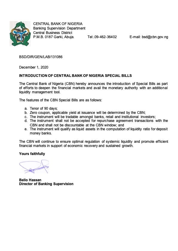 Alert: Central Bank of Nigeria Circular BSD/DlR/GEN/LAB/131086