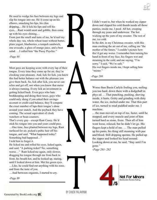 40th #FilthyBooks Example: Rant by Chuck Palahniuk. Another Sexually ...